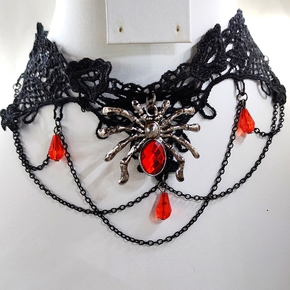 Spirit | Jewelry | Vintage Vampire Black Lace Choker Spider Necklace ...